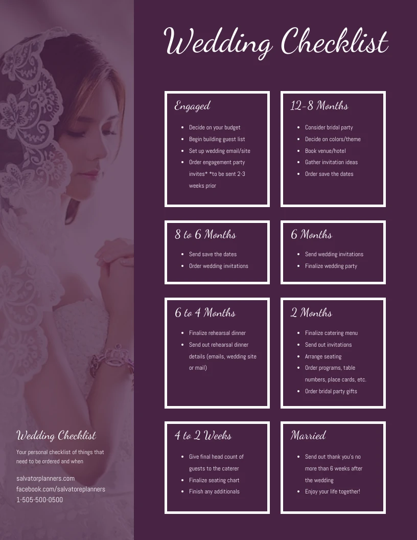 Modern Purple Wedding Checklist Template - Venngage