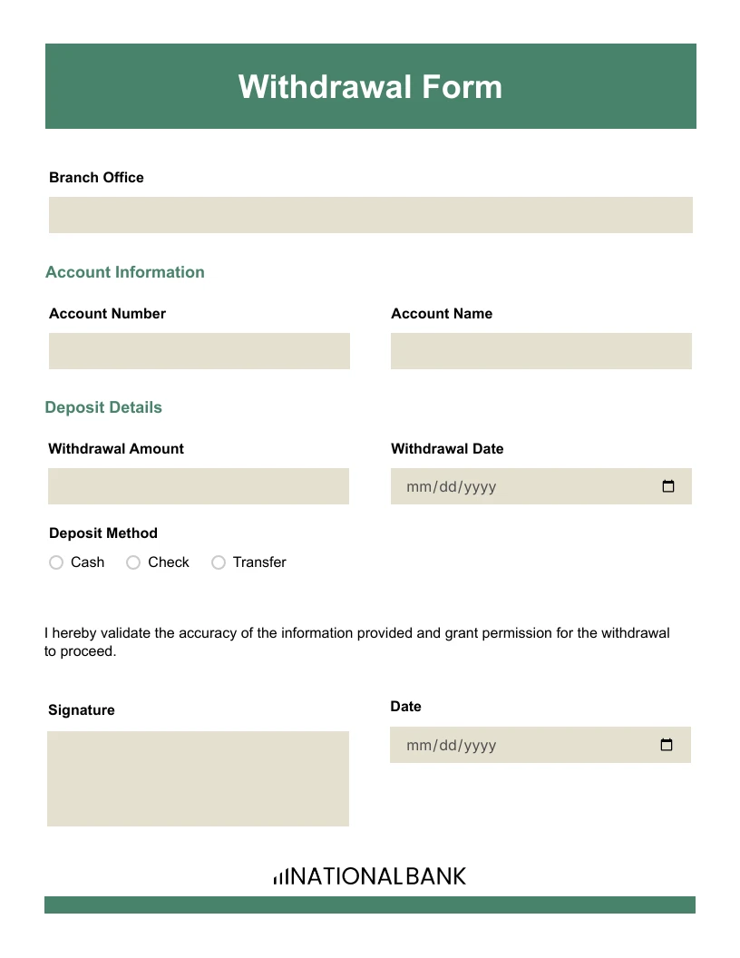 Account Information Example Bank Form Template - Venngage