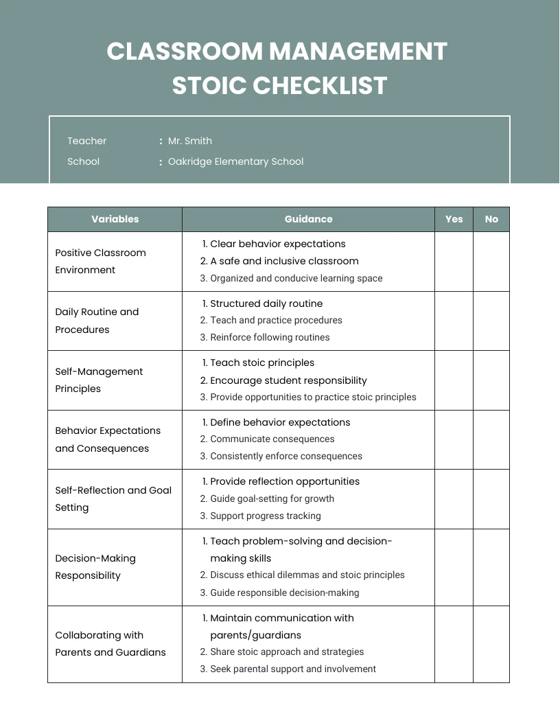 Behavior Management Checklist