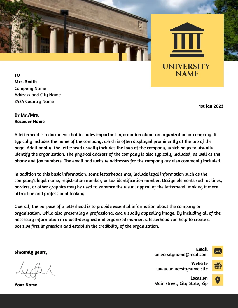 White And Yellow Modern Professional University Letterhead Template ...