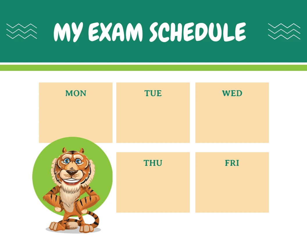 White And Green Simple Tiger Illustration My Exam Schedule Template ...