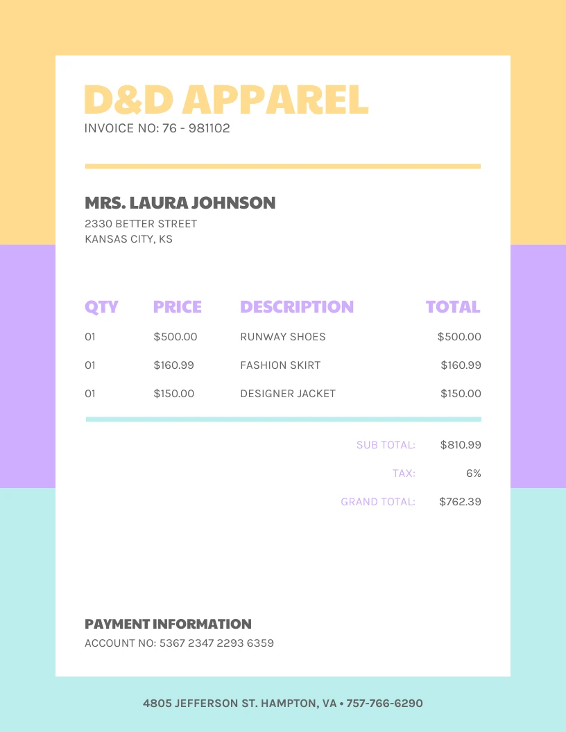 Striped Pastel Invoice Template - Venngage