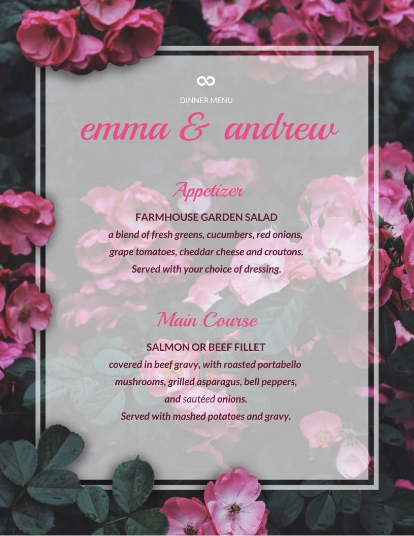 Floral Wedding Dinner Menu Venngage