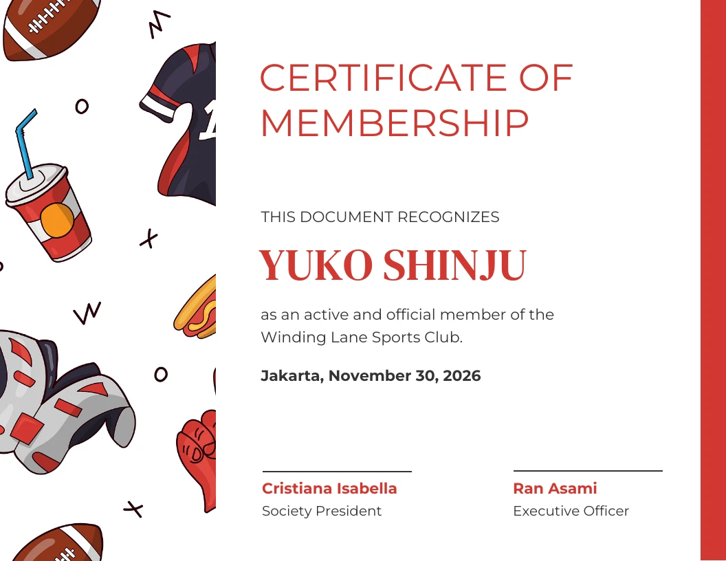 White Red Sports Club Certificate of Membership Template - Venngage