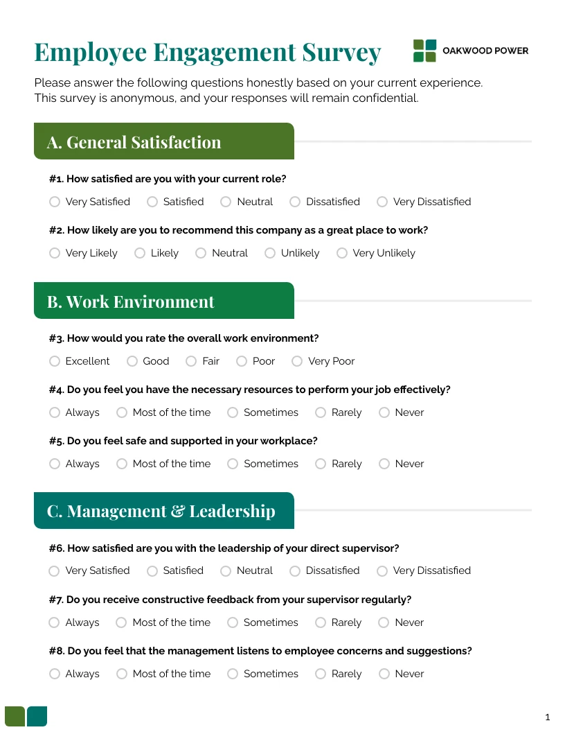 Employee Engagement Survey Form Template - Venngage