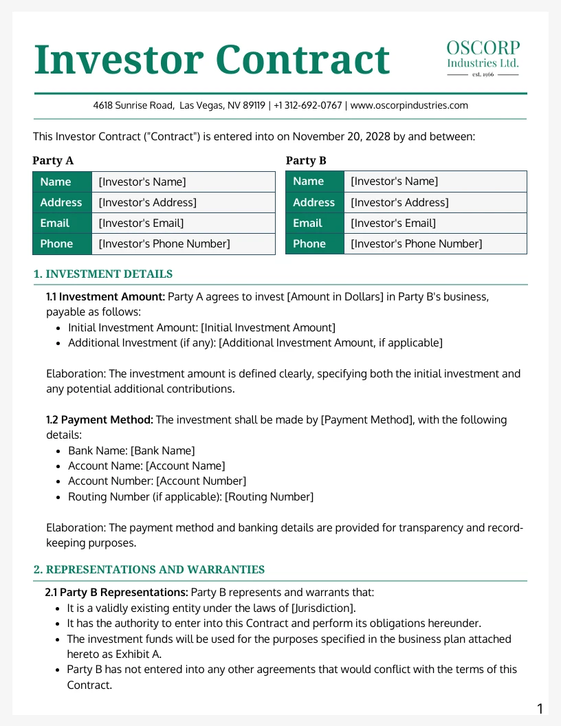 Green Gray Investor Contract Template - Venngage