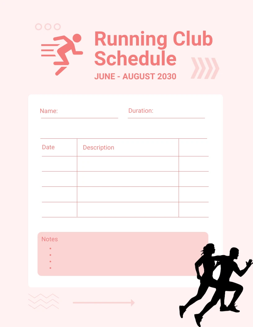 Baby Pink Pastel Simple Playful Running Club Schedule Template - Venngage
