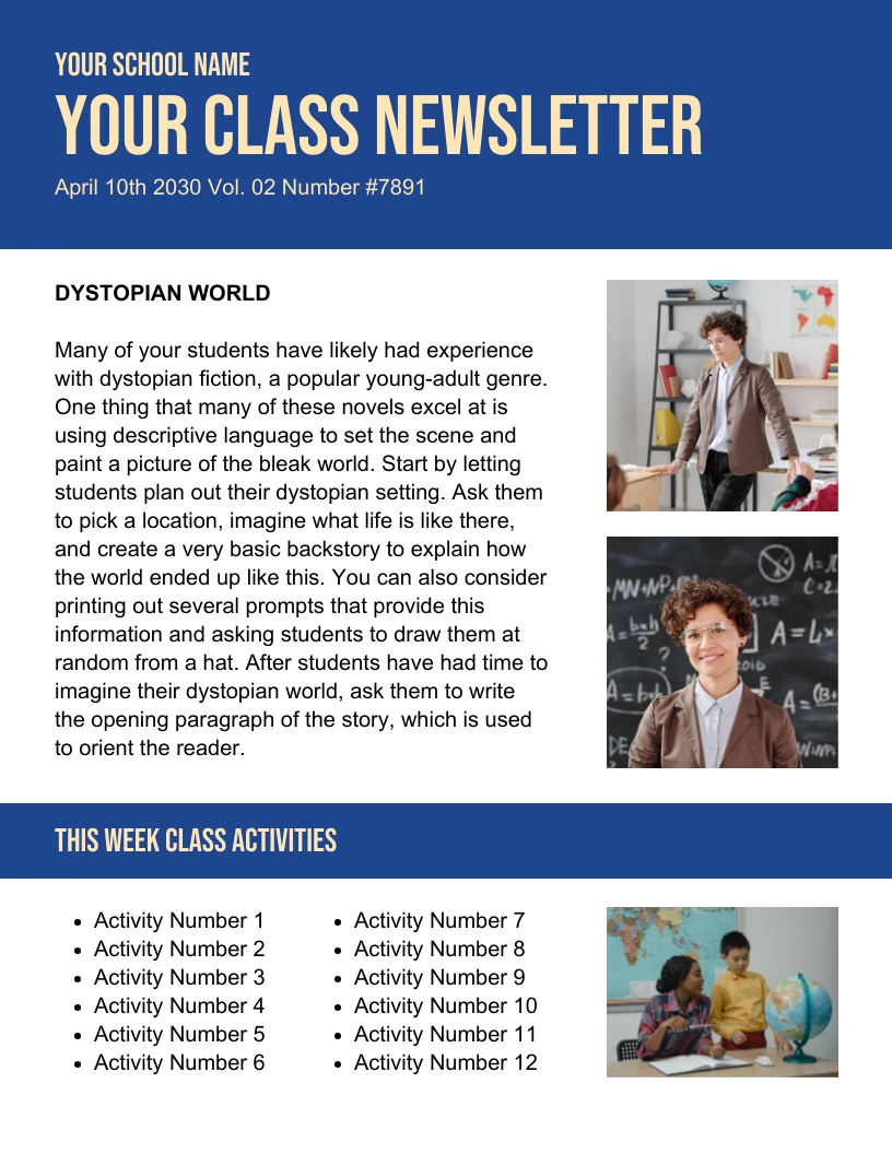 Blue Yellow Pastel School Class Newsletter Template - Venngage