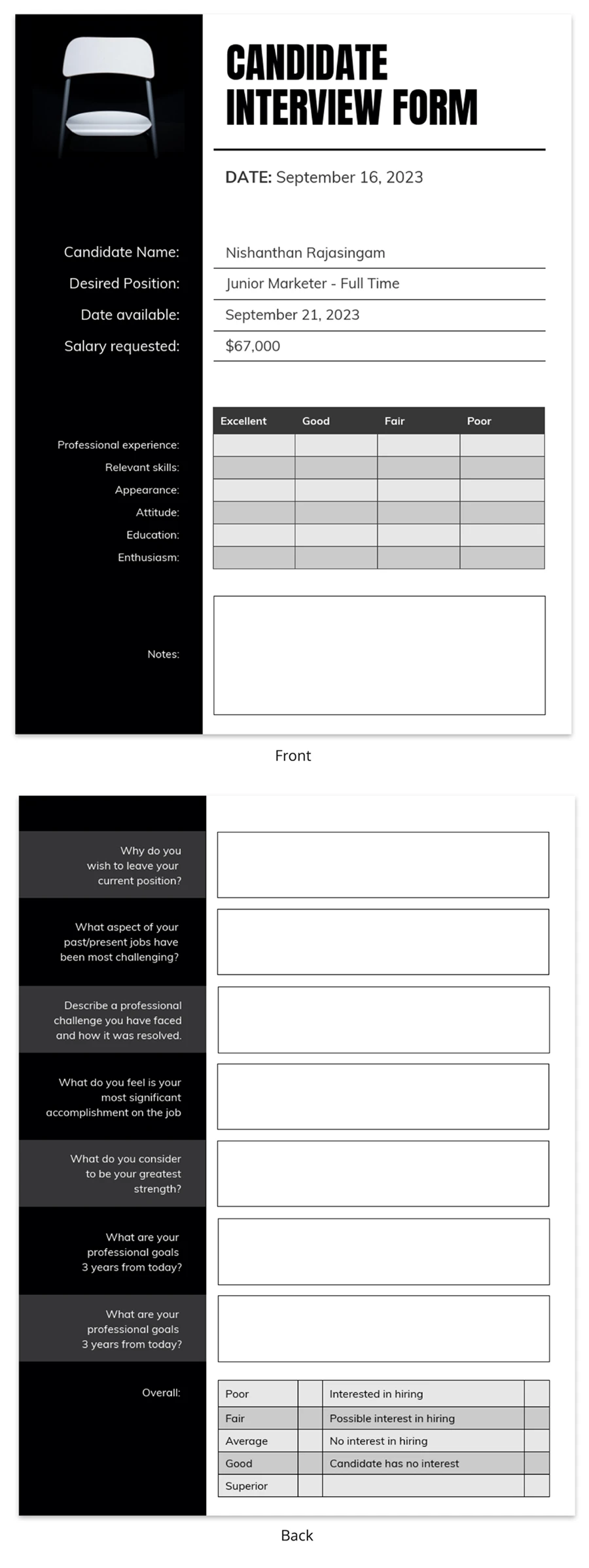 Formulário de entrevista para candidatos ousados - Venngage