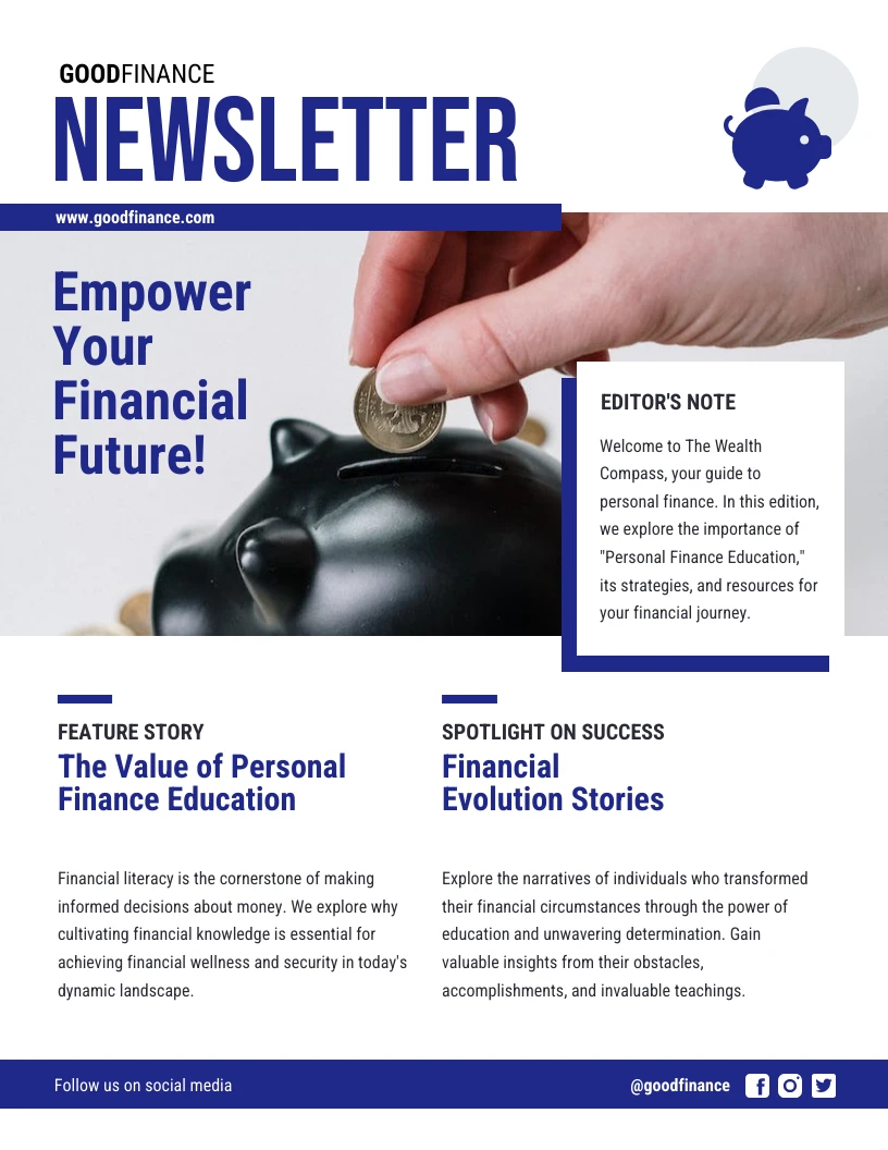 Personal Finance Education Newsletter Template - Venngage