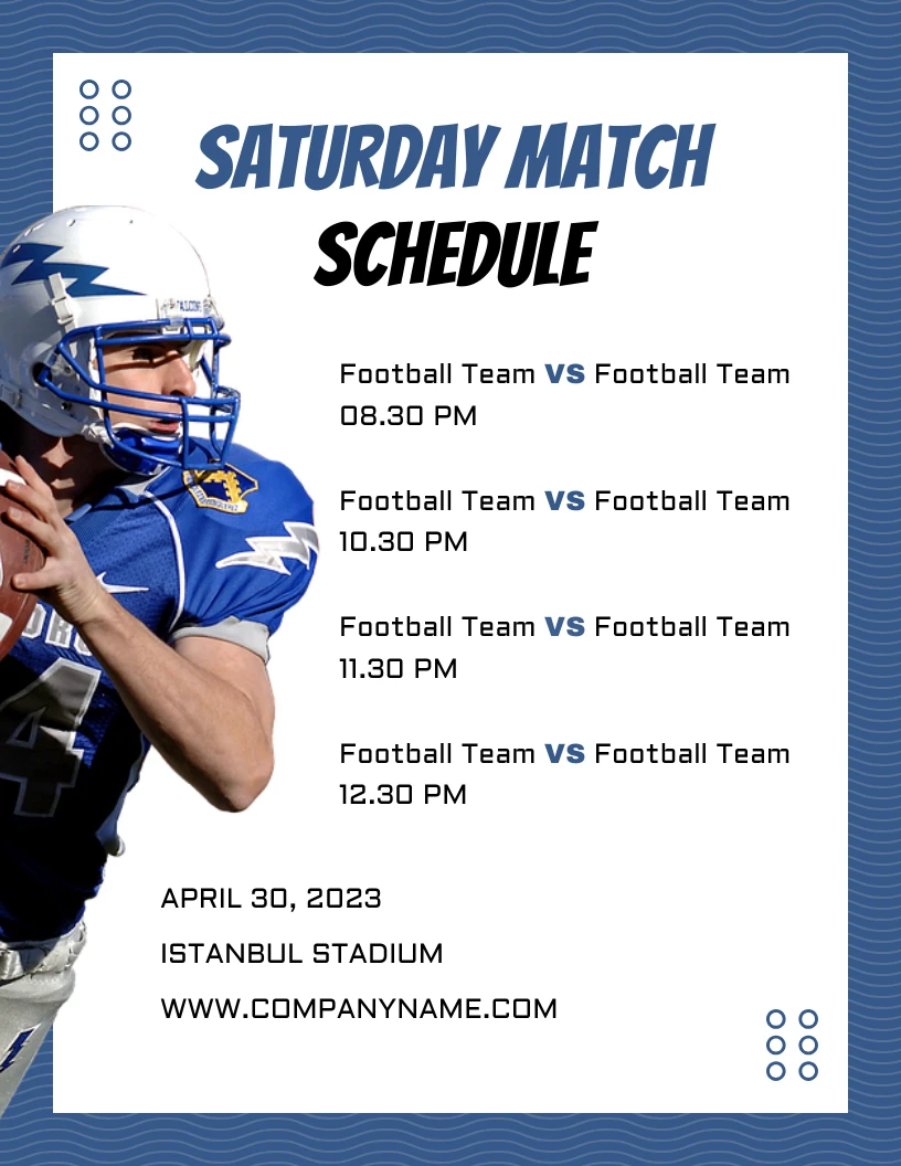 Blue Modern Saturday Match Schedule Template - Venngage