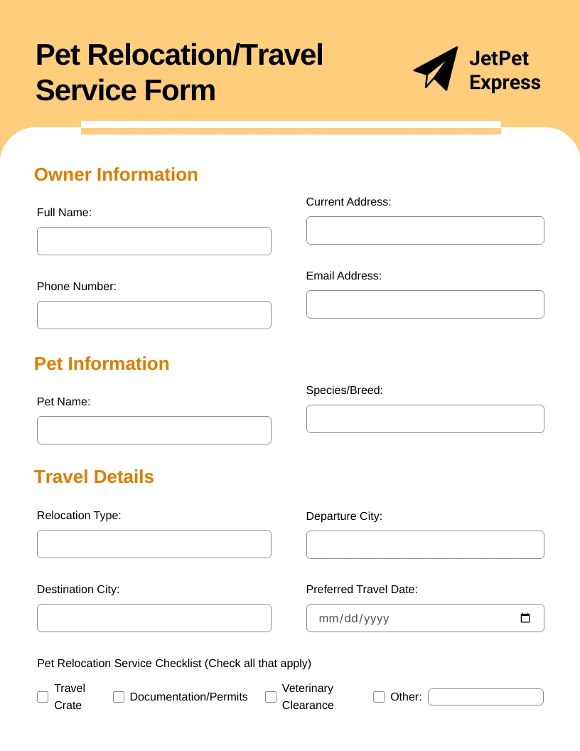Pet Form Template - Venngage