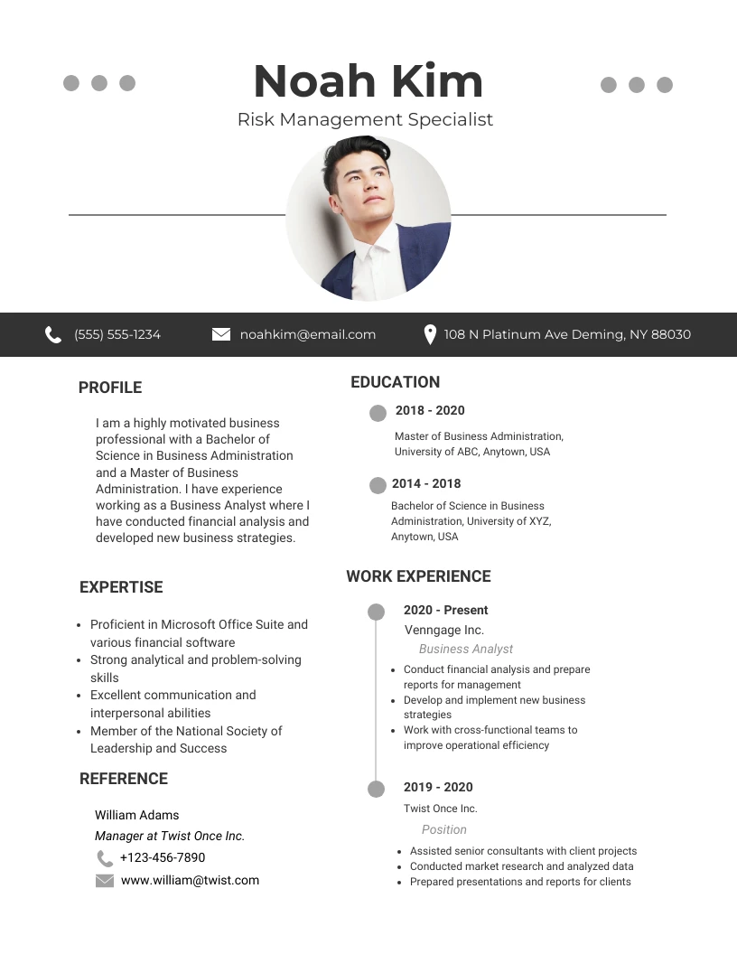 White Black Minimalist Business Resume Template - Venngage