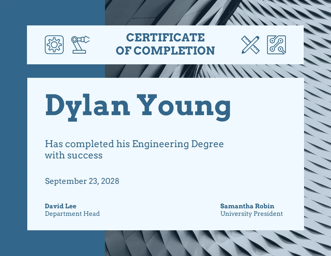Blue Engineering Certificate of Completion Template - Venngage