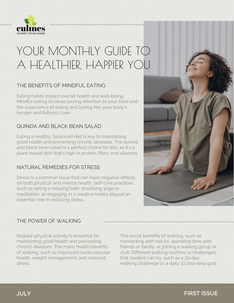 Minimalist Beige Sage Health Newsletter Template - Venngage