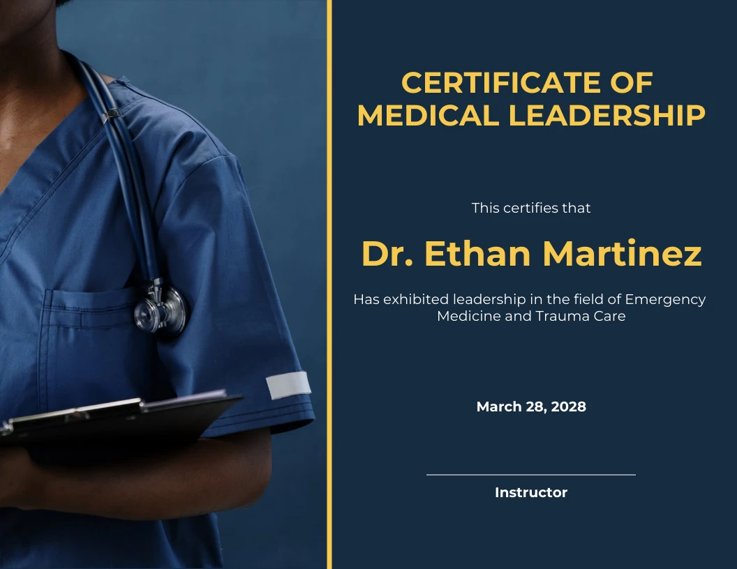 Navy Yellow Photo Medical Emergency Certificate Template - Venngage