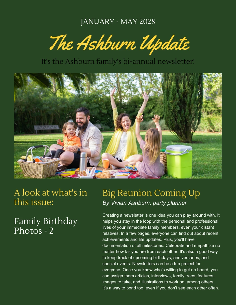 Green Minimalist Family Newsletter Template - Venngage