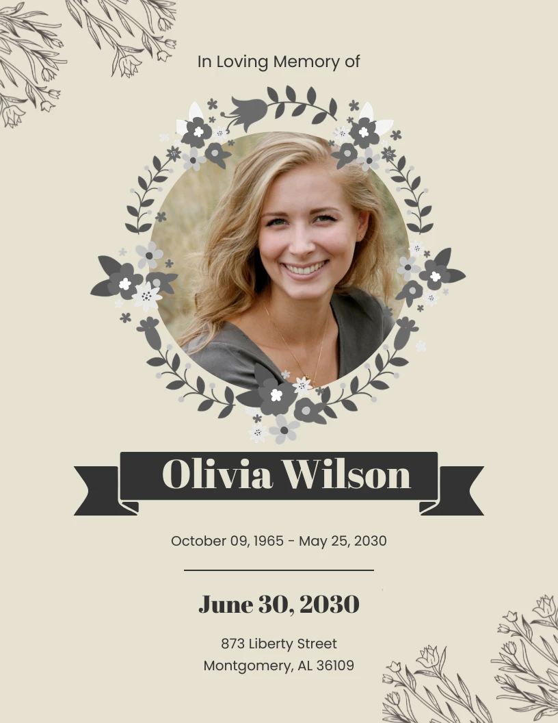 Invitación funeraria minimalista en crema - Venngage