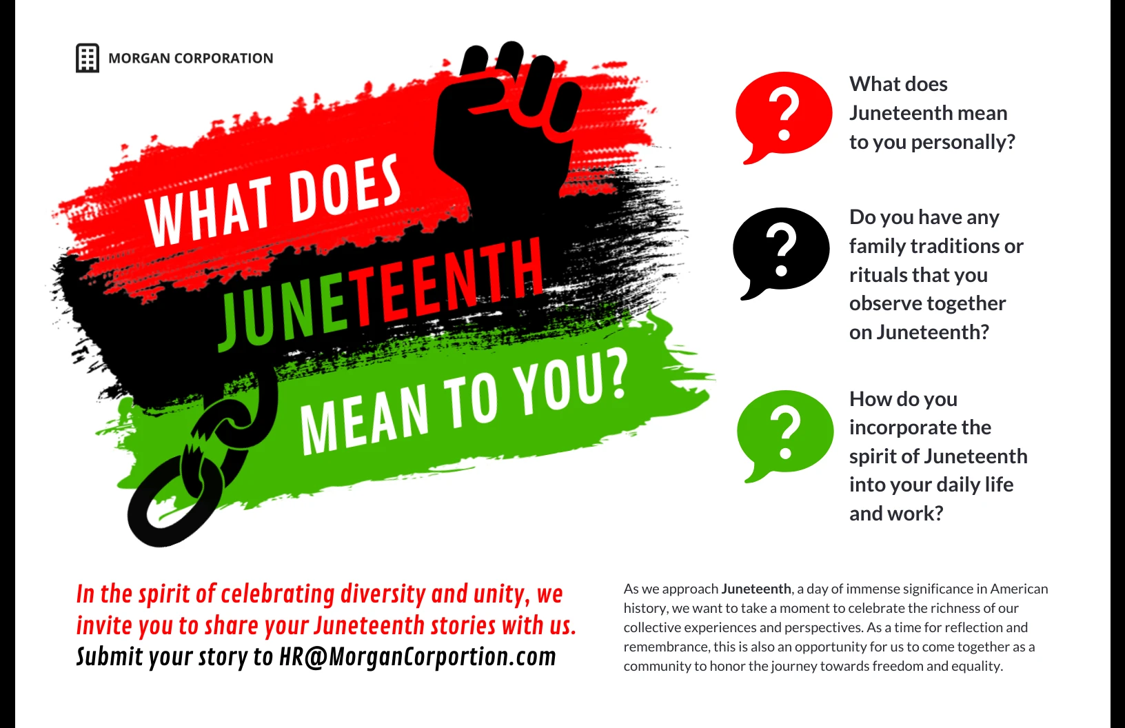 Juneteenth Holiday Poster for Employee Participation - Venngage