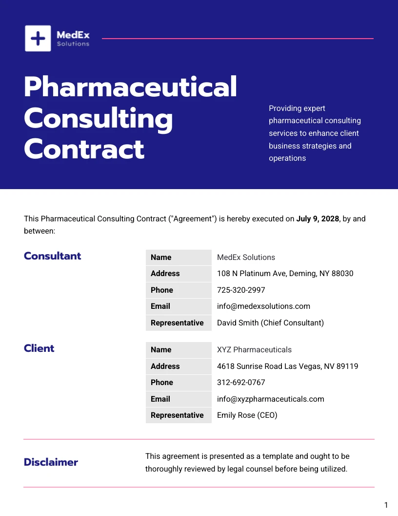 Pharmaceutical Consulting Contract Template - Venngage