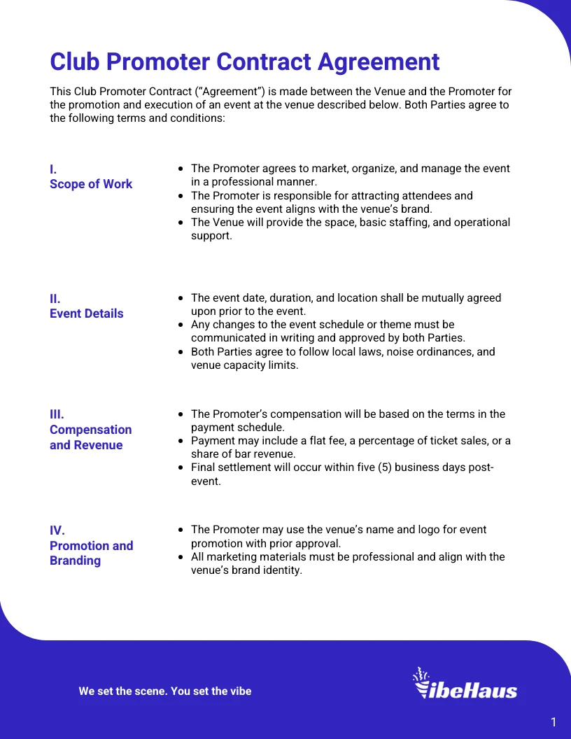 Club Promoter Contract Template - Venngage