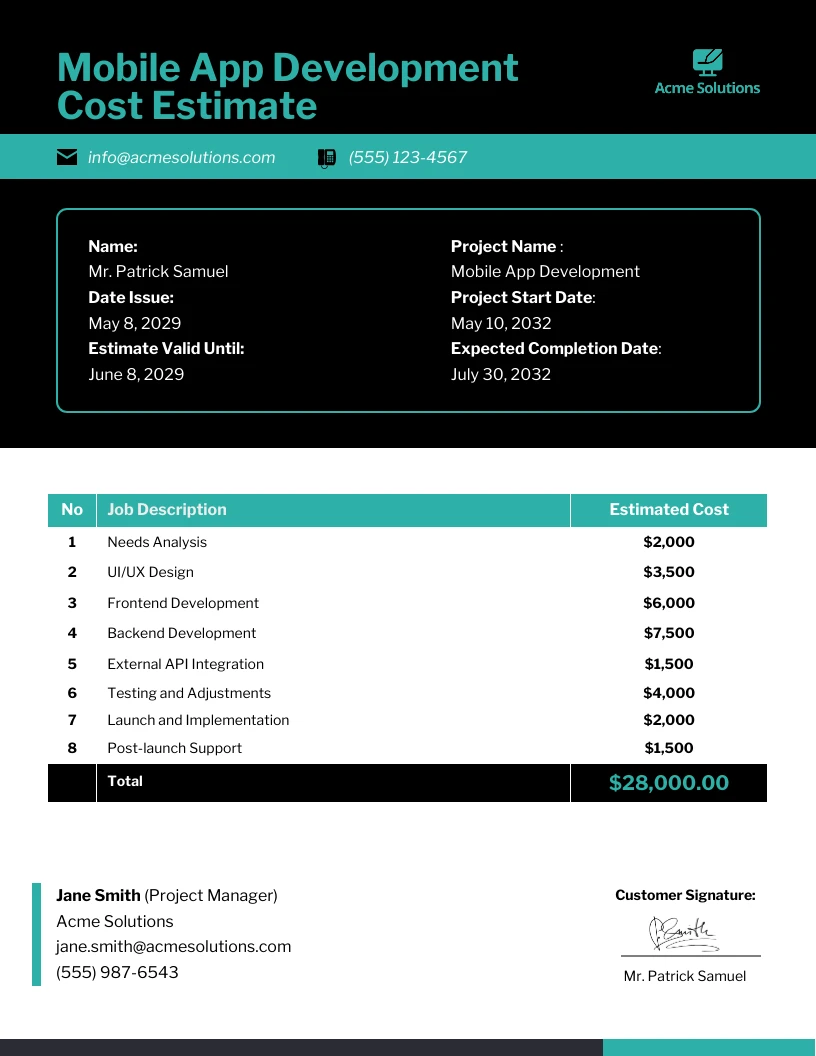 Mobile App Development Cost Estimate Template Venngage