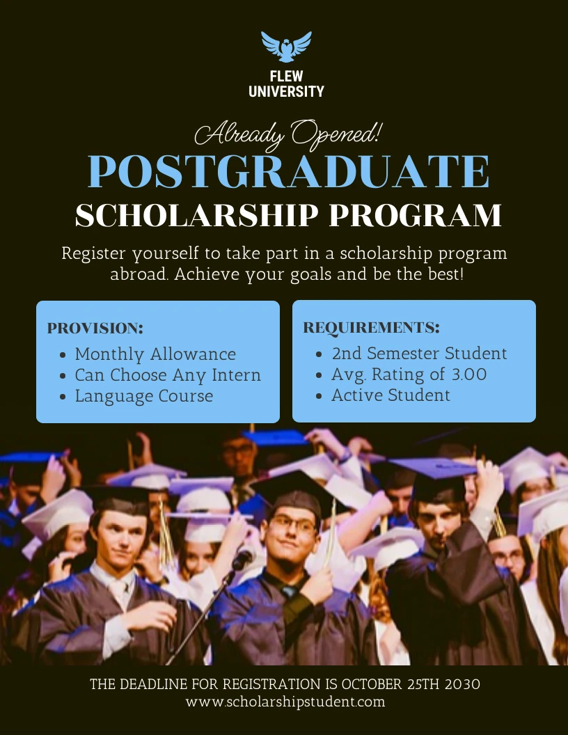 Postgraduate Scholarship Program Flyer Template - Venngage