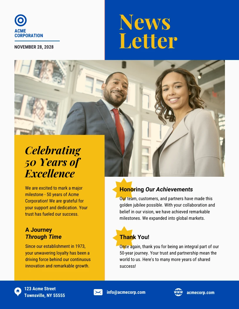 50 Years Celebration Newsletter Template - Venngage