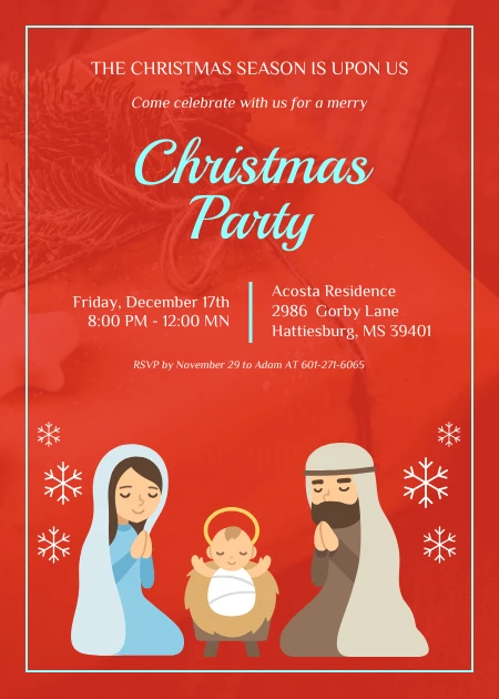 Red Nativity Scene Christmas Invitation - Venngage