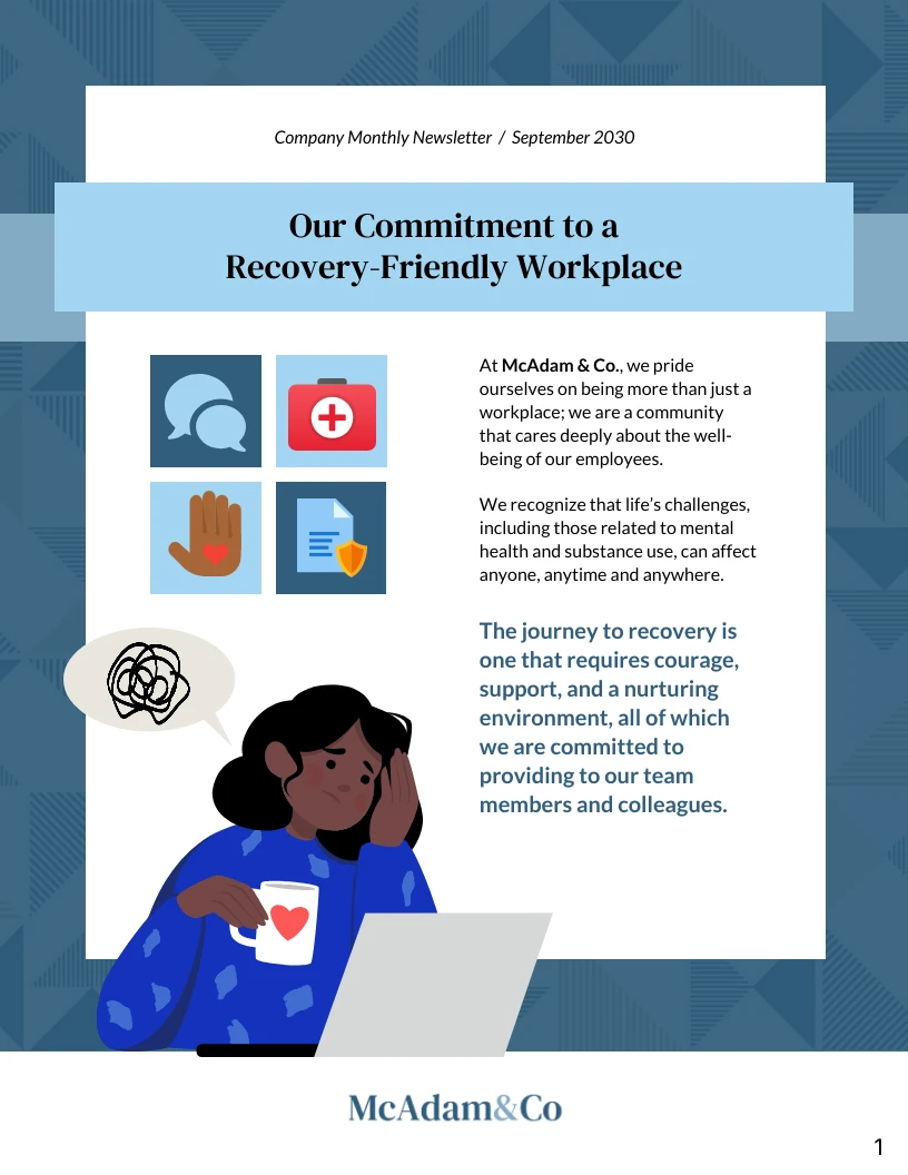 Creating a Recovery-Friendly Workplace Company Newsletter - Venngage