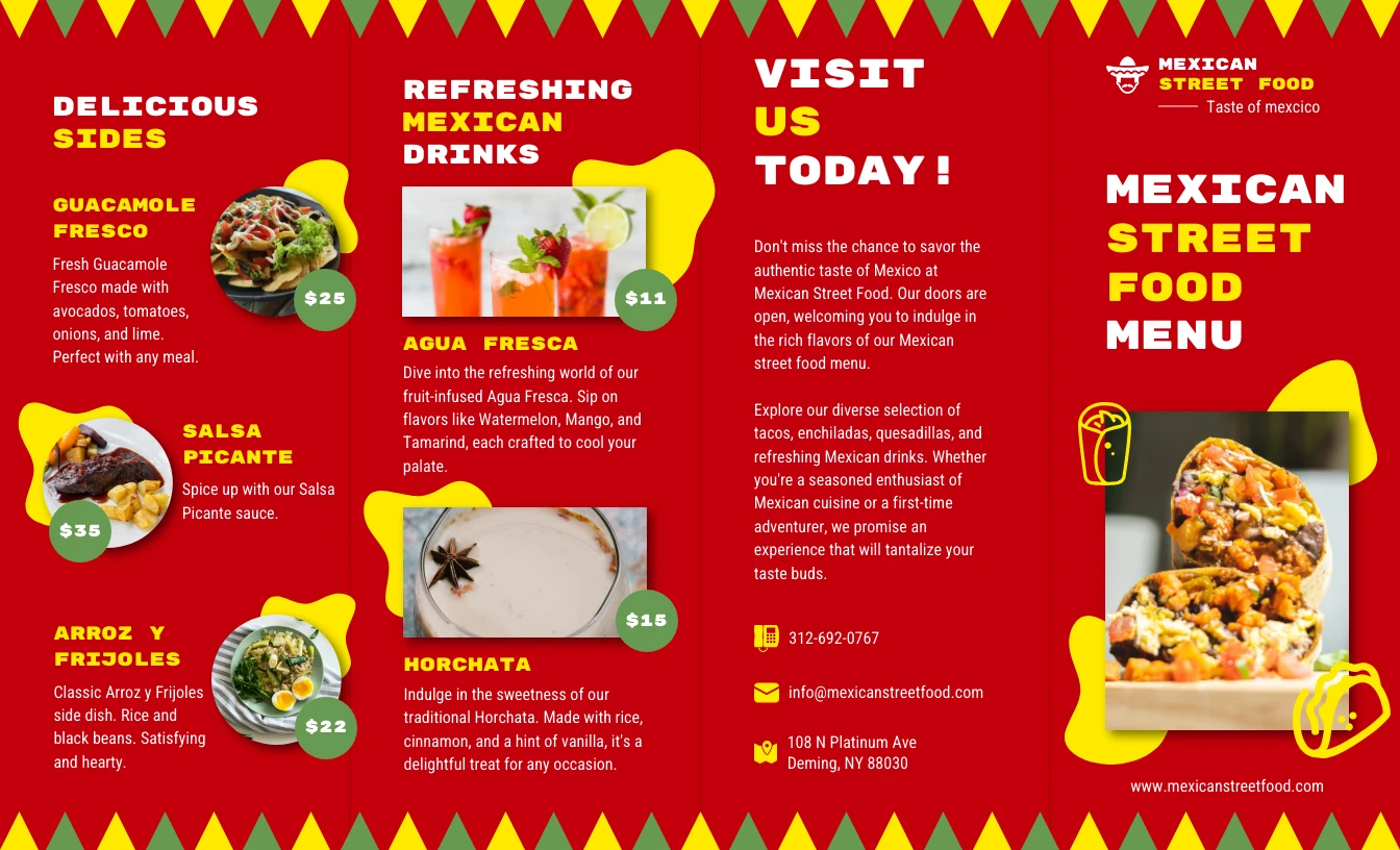 Mexican Street Food Menu Double Parallel Fold Brochure Template - Venngage
