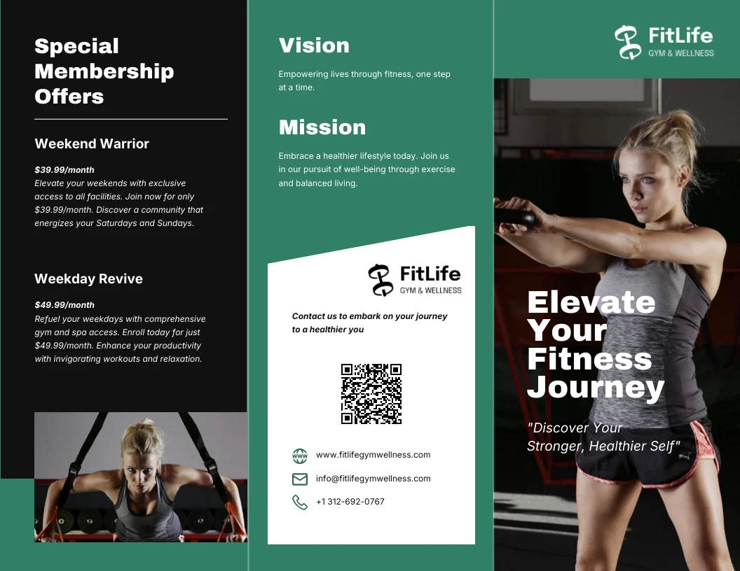 Green Black Fitness Trifold Brochure Template - Venngage