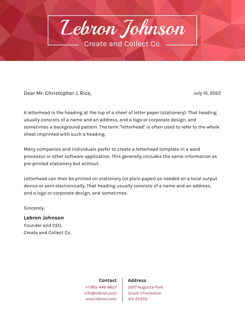 Red Pattern Letterhead - Venngage