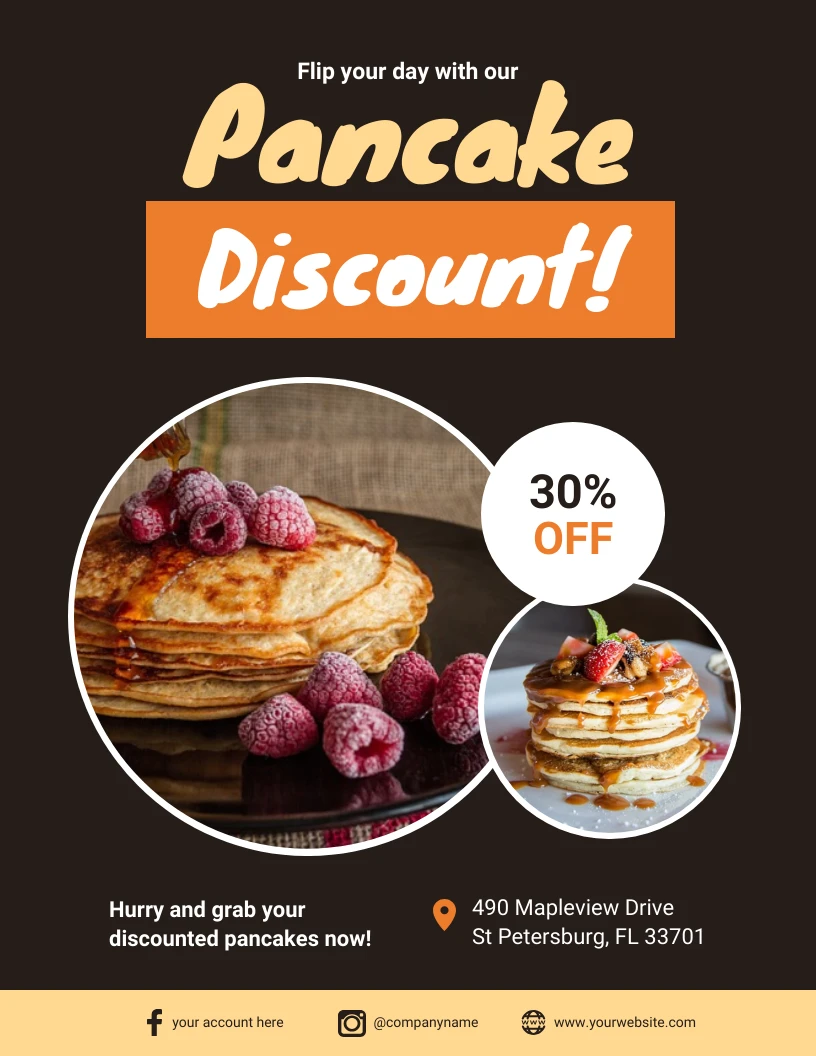 Black and Orange Pancake Discount Advertisement Poster - Venngage