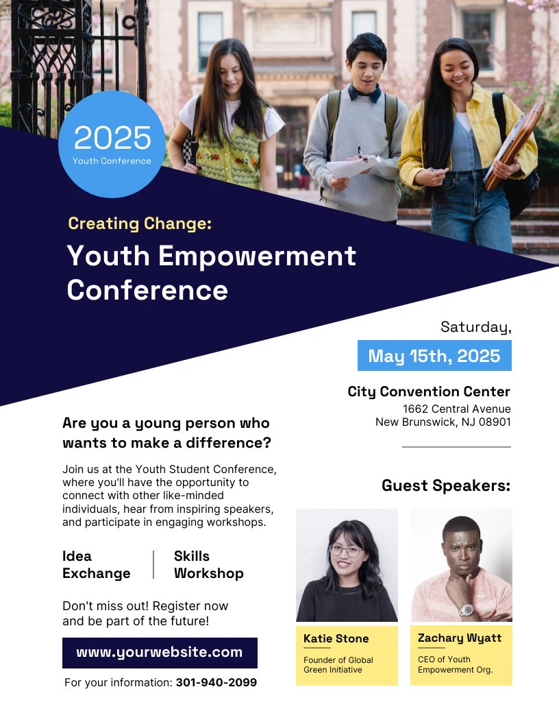 Affiche bleu foncé de la conférence des jeunes étudiants - Venngage