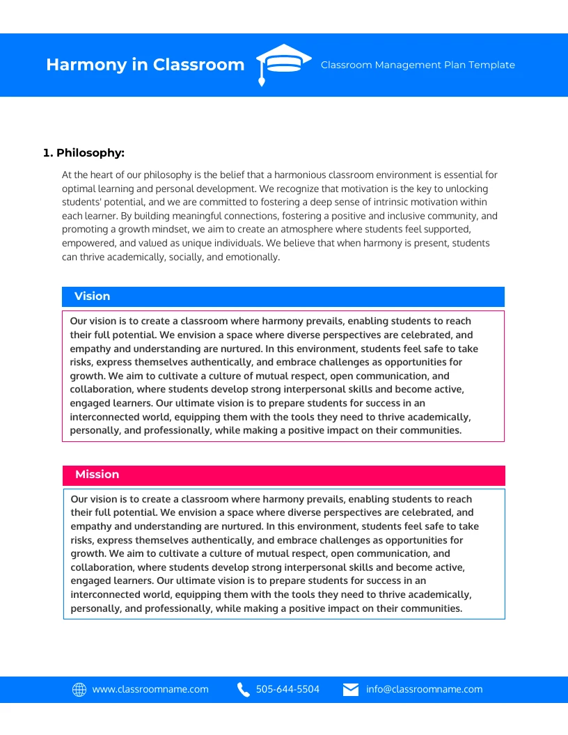 Harmony in Classroom Management Plan Template - Venngage