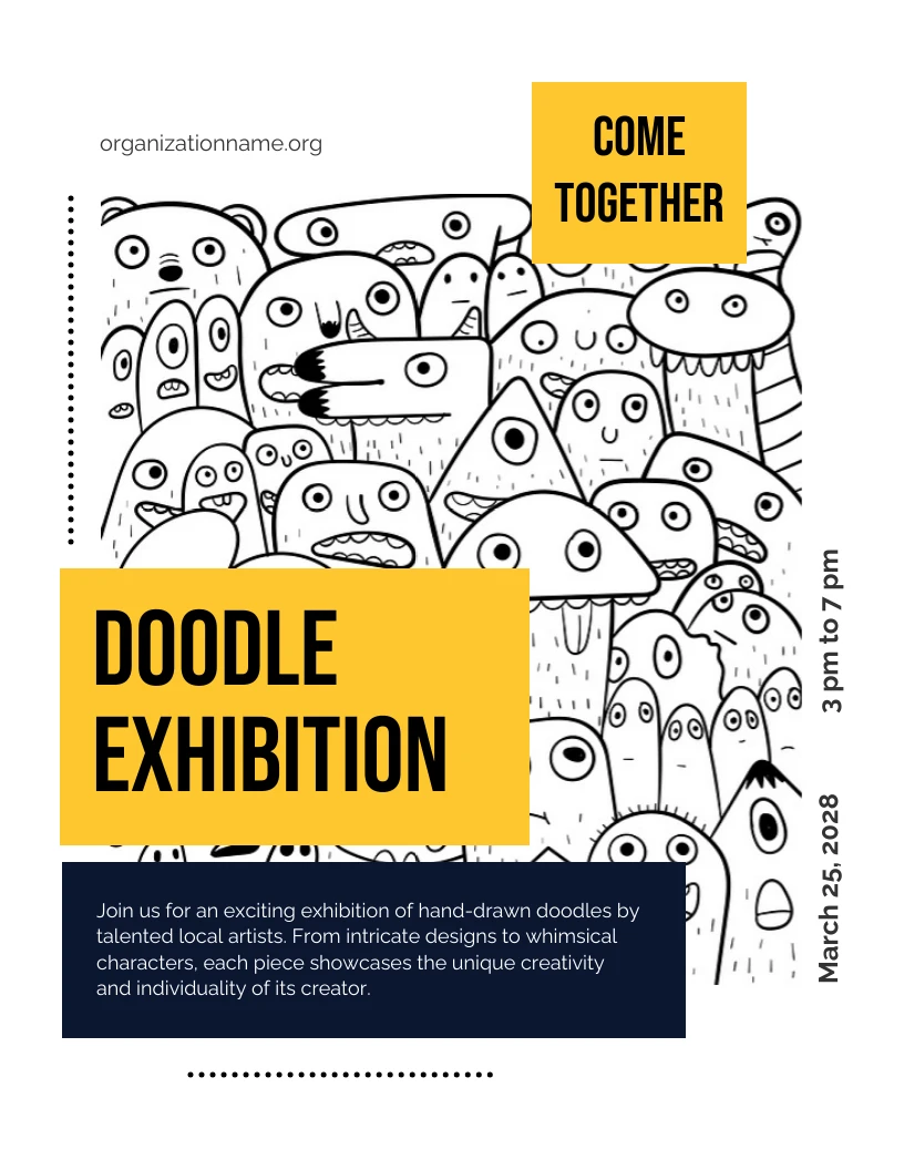 Black and White Doodle Exhibition Poster Template - Venngage