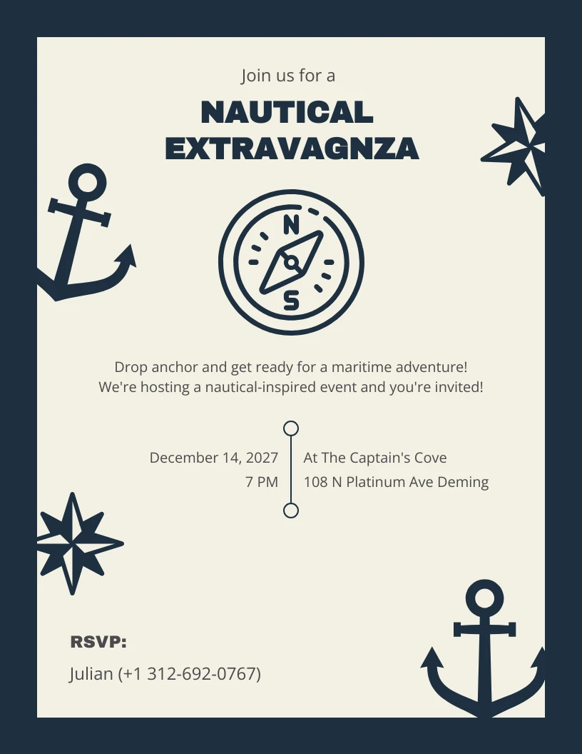 Navy And Beige Minimalist Nautical Invitation - Venngage