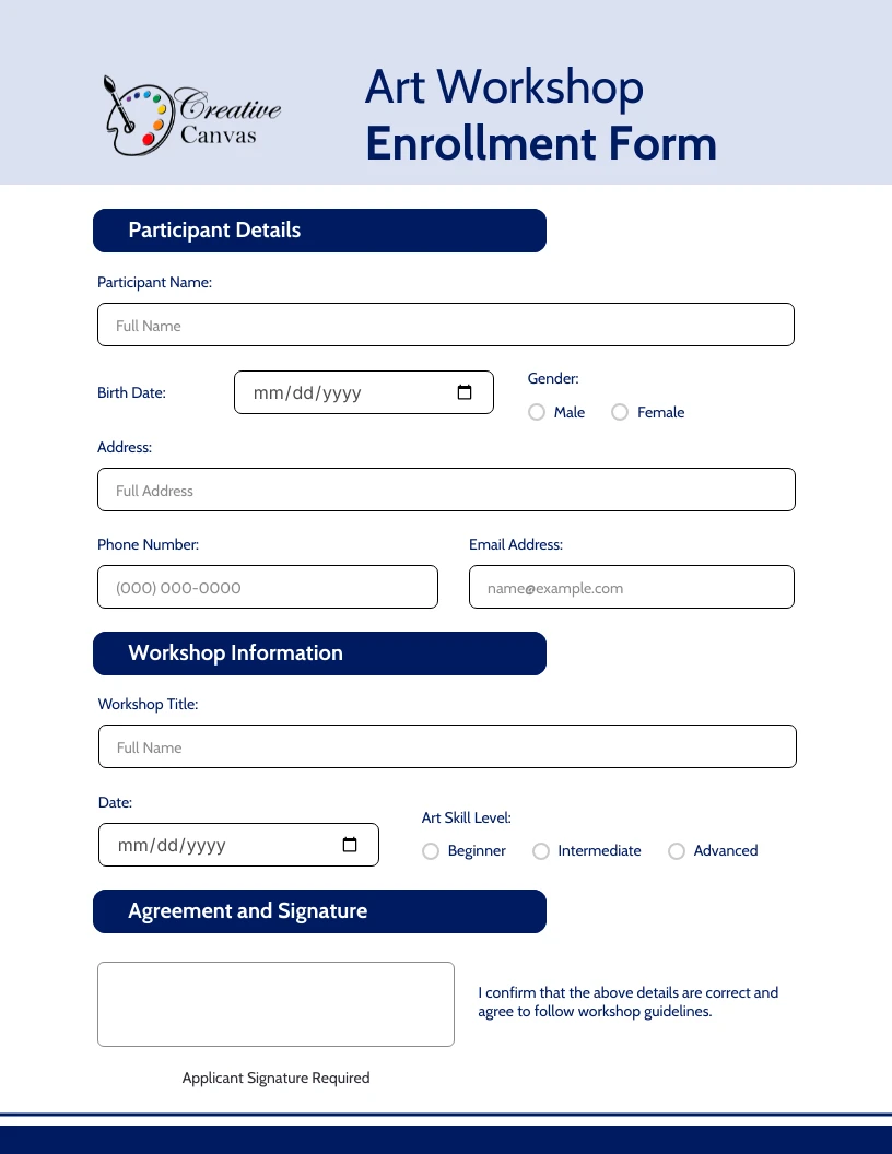 Minimalist Navy Blue Enrollment Forms - Venngage