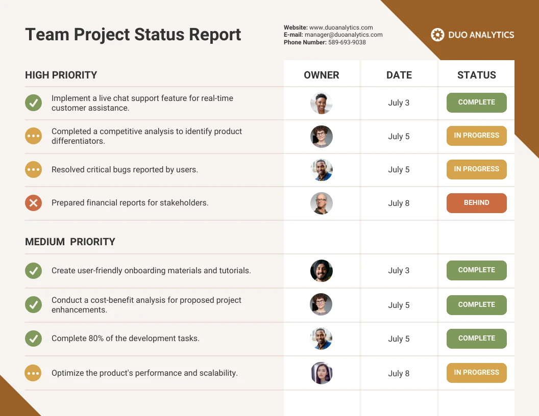 Earthy Performance Project Status Report Template - Venngage