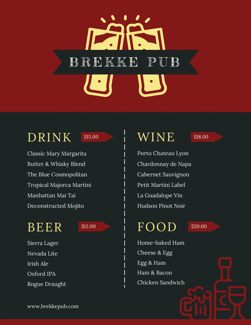 Red And Black Simple Pub Menu - Venngage