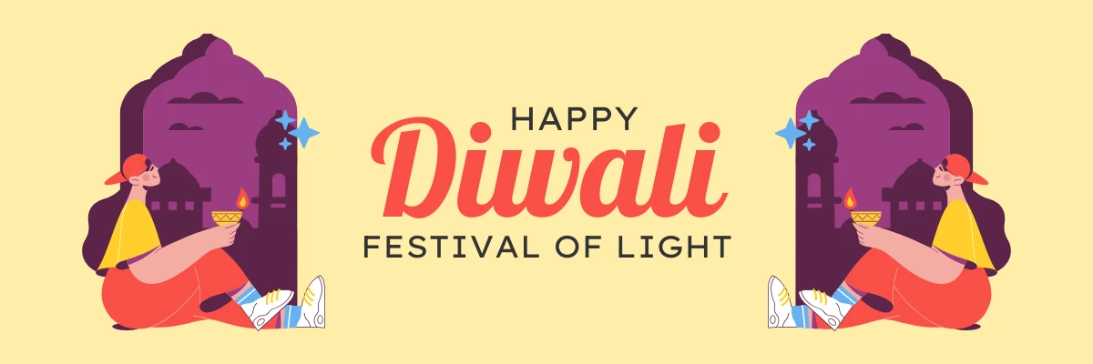Yellow And Dark Orange Simple Illustration Diwali Banner - Venngage