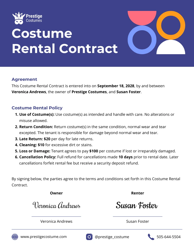 Costume Rental Contract Template - Venngage