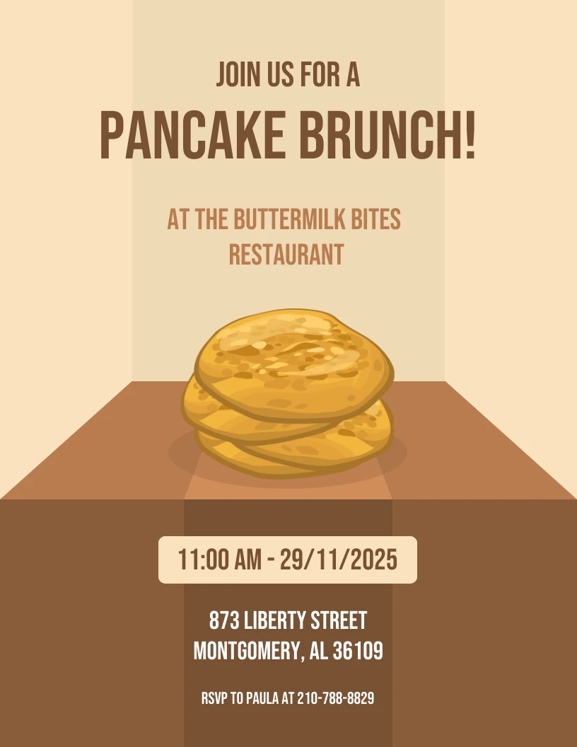 Marron Simple Illustration ludique Invitation crêpes brunch - Venngage