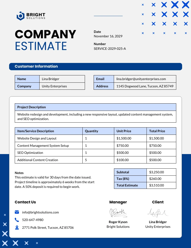 Company Estimate Template - Venngage