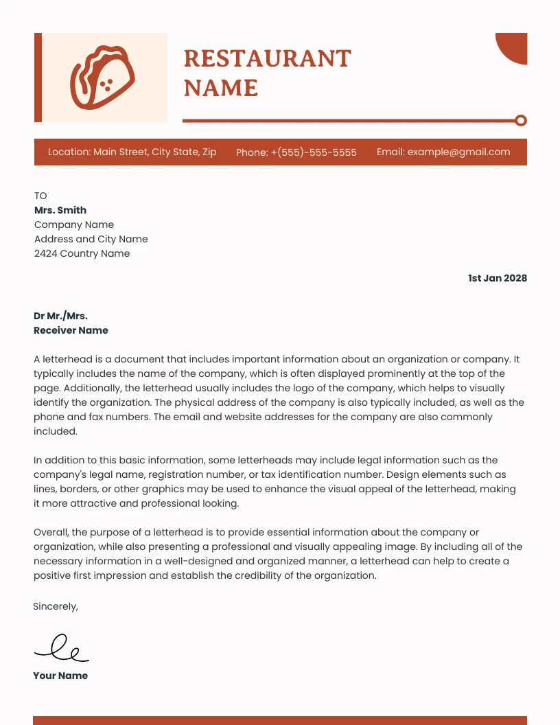 White And Brown Modern Restaurant Letterhead Template - Venngage