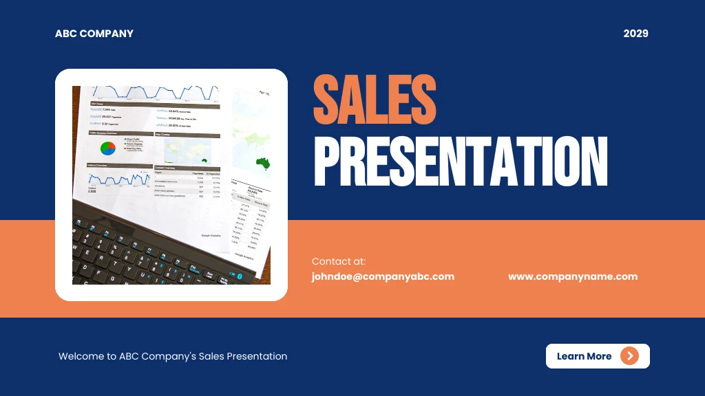Blue Burnt Sienna Sales Presentation Template - Venngage