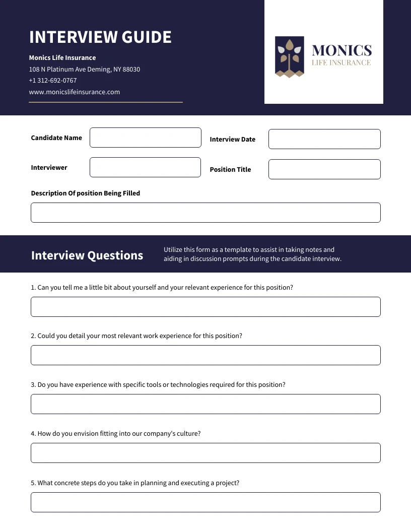 Minimalist Interview Form Template - Venngage