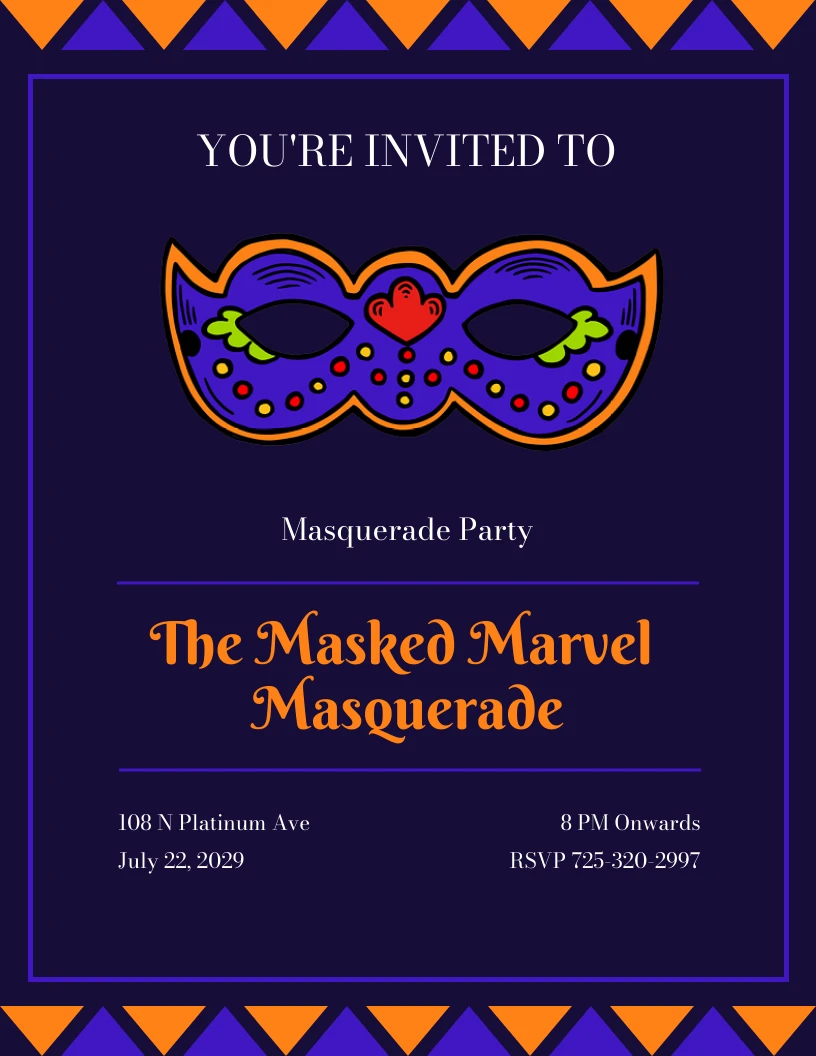 Purple And Orange Simple Masquerade Invitation - Venngage