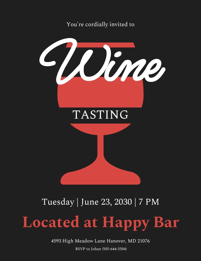 Minimalist Black And Red Wine Tasting Invitation - Venngage